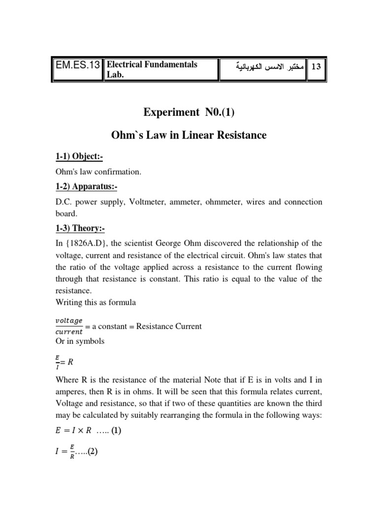 Ohm's Law and Kirchhoff's Laws Lab | PDF | Series And Parallel Circuits ...