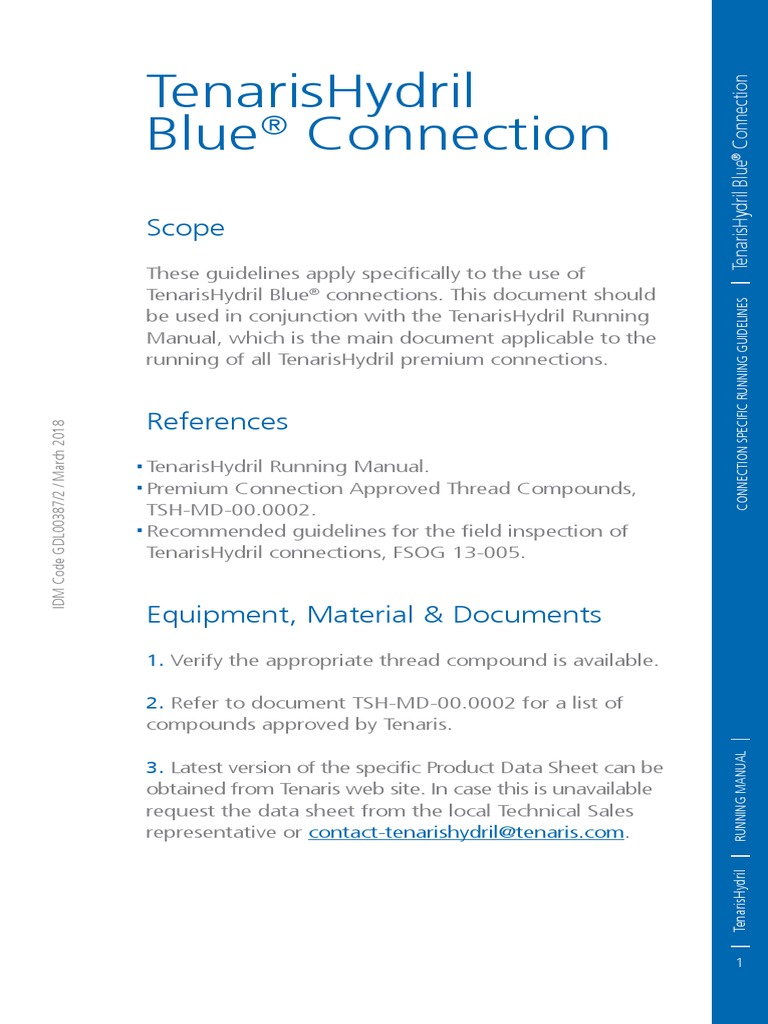 TenarisHydril Blue Running Guidelines | PDF | Pipe (Fluid Conveyance ...