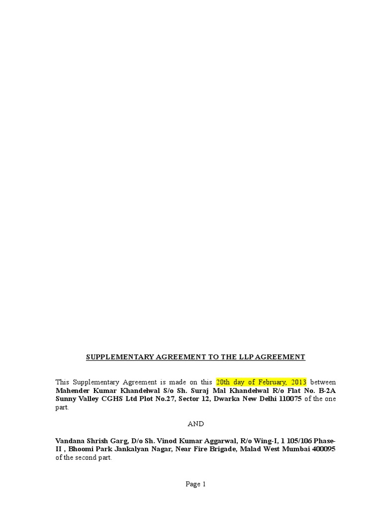 Supplementary Agreement | PDF
