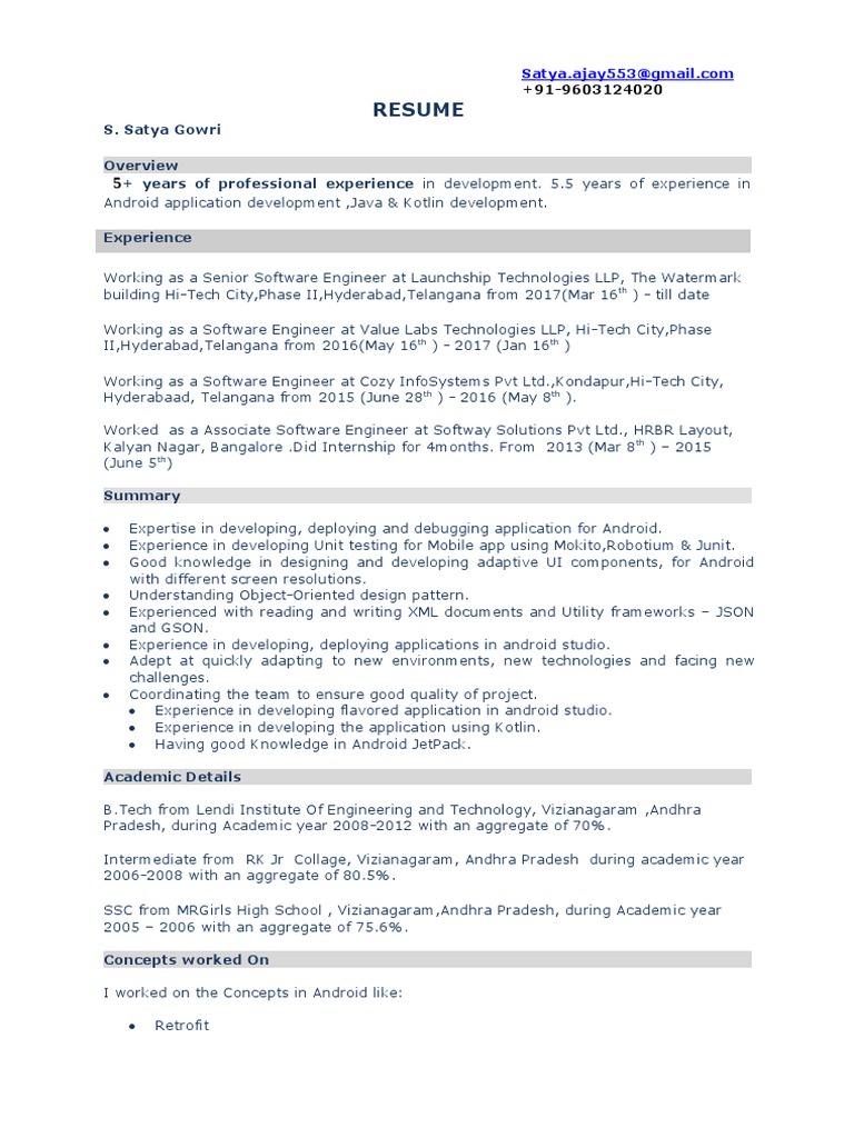 Resume of Satya | PDF | Software Development | Application Programming Interface