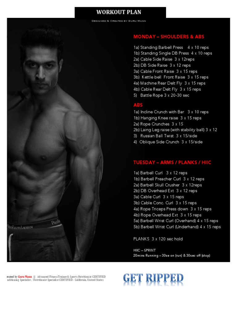 GET RIPPED Workout Plan by Guru Mann PDF | PDF | Weight Training ...