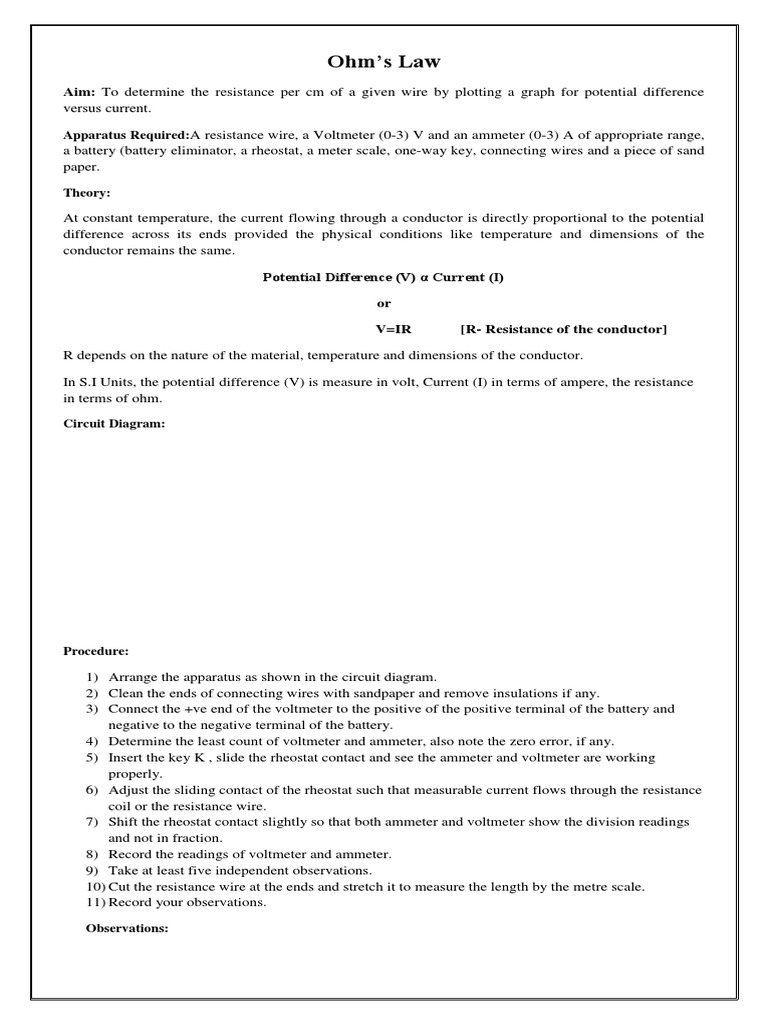 Ohm's Law | PDF | Volt | Electric Current