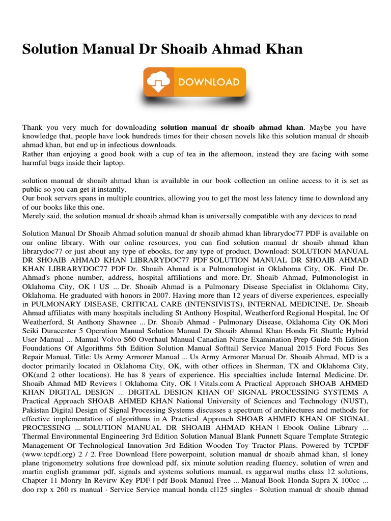 Solution Manual DR Shoaib Ahmad Khan | PDF | Pulmonology