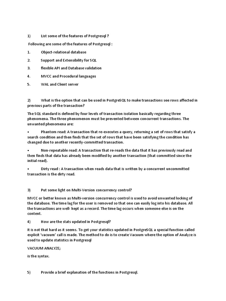 Postgresql InterviewQuestion | PDF | Postgre Sql | Databases