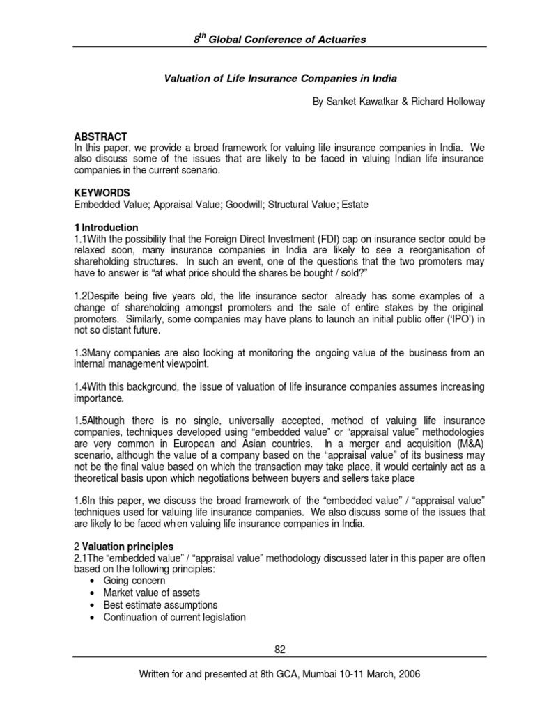 Valuation of Life Insurance Companies in India | PDF | Discounting ...