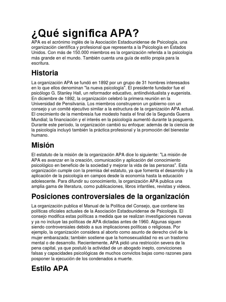 Qué Significa APA | PDF | Asociacion Americana de Psicologia | Pena capital