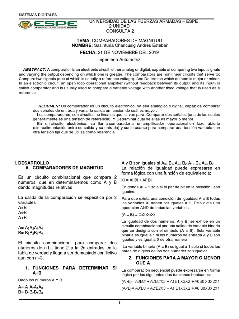 Comparadores de Magnitud | PDF | Circuitos electricos | Circuitos electrónicos