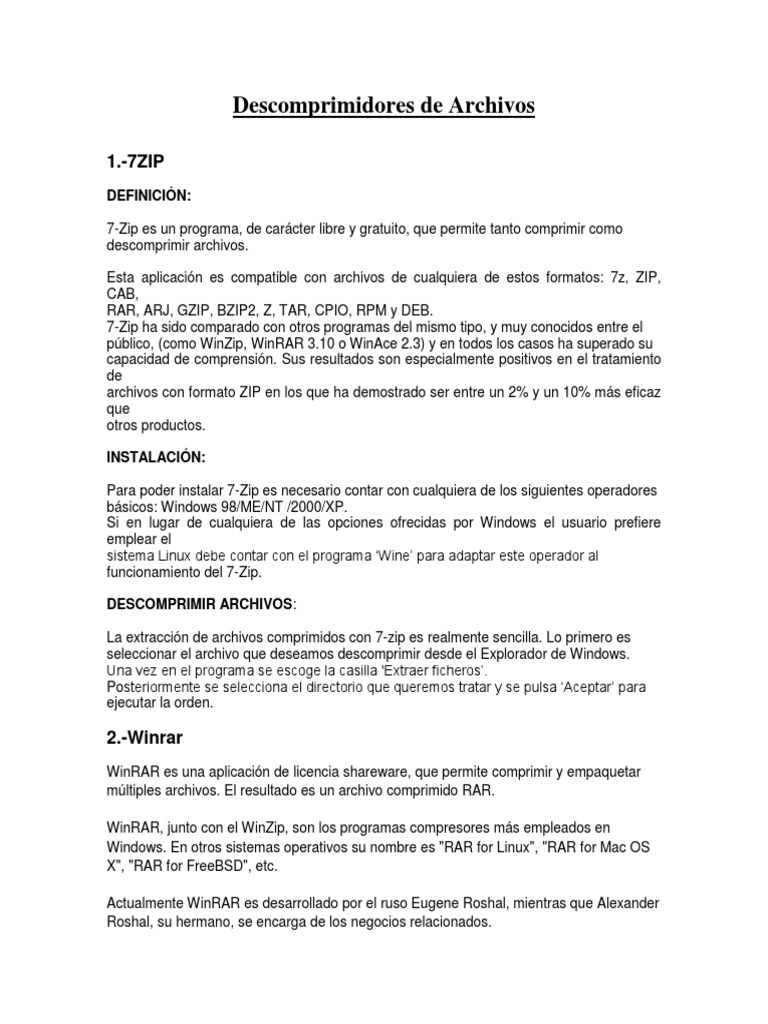Guía de Descompresores de Archivos | PDF | Zip (formato de archivo ...