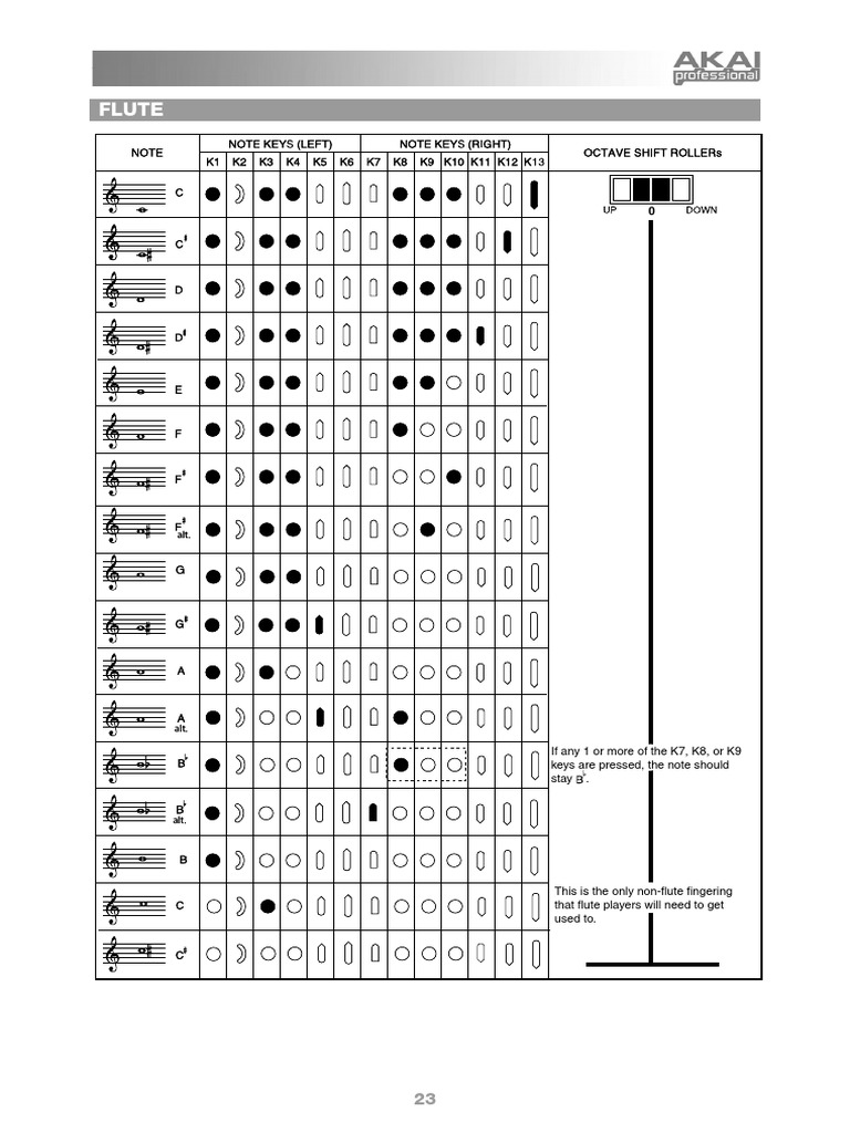 Akai EWI USB - Flute Fingering Chart | PDF