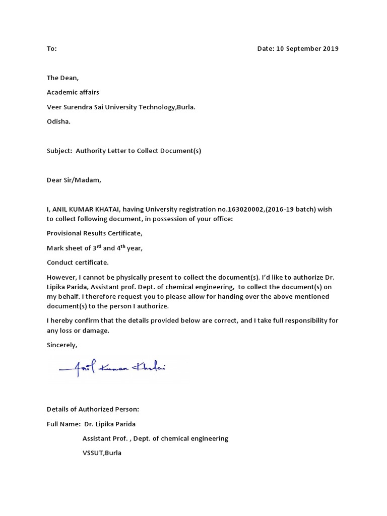 Authorization Letter Dean Academic Affairs | PDF