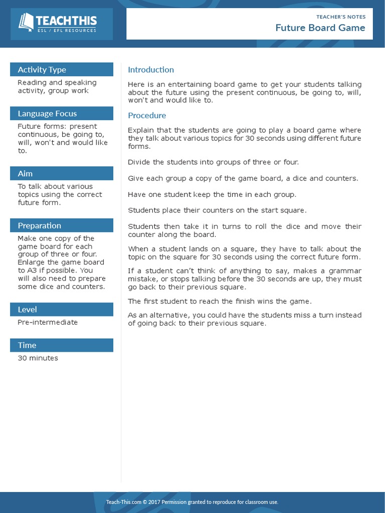 Future Board Game | PDF | English As A Second Or Foreign Language ...