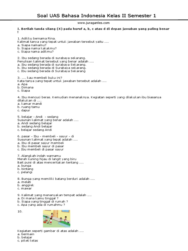 Soal UAS Bahasa Indonesia Kelas 2 Semester 1 PDF | PDF