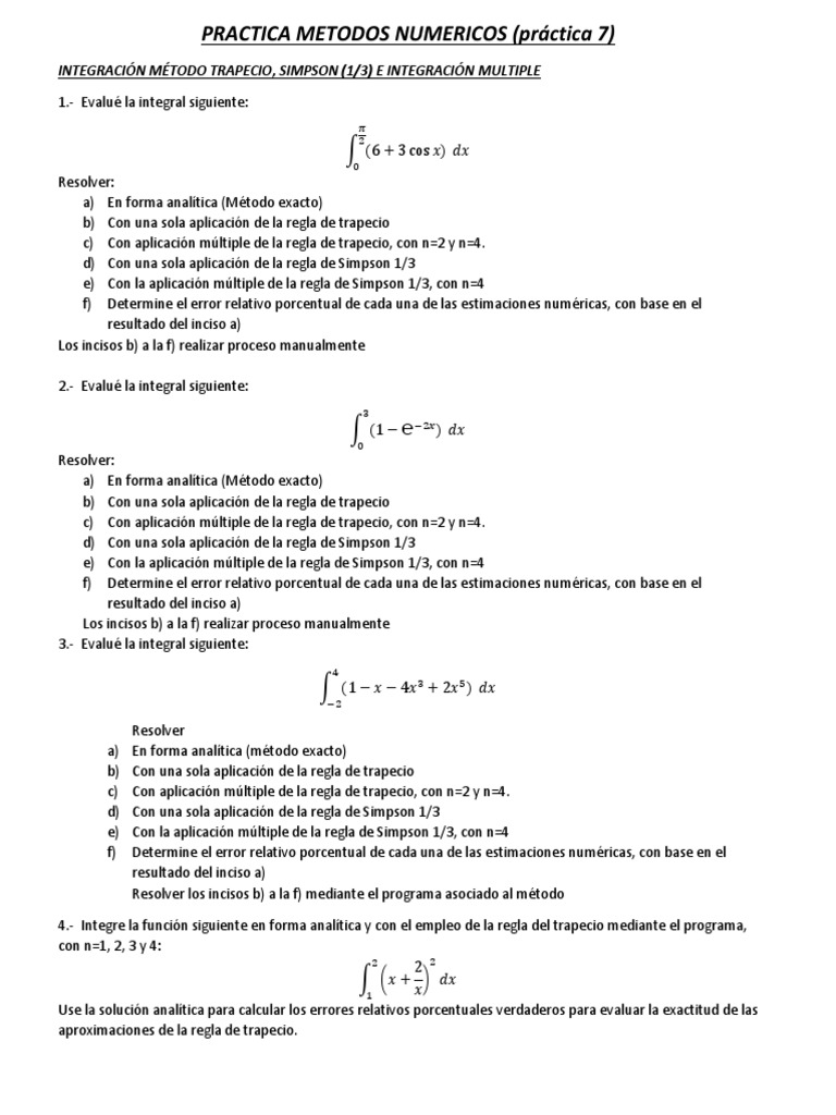 Practica 7 Metnum-1 | PDF | Integral | Cálculo