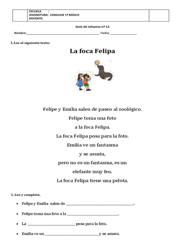 Oraciones cortas sobre la foca Felipa | PDF