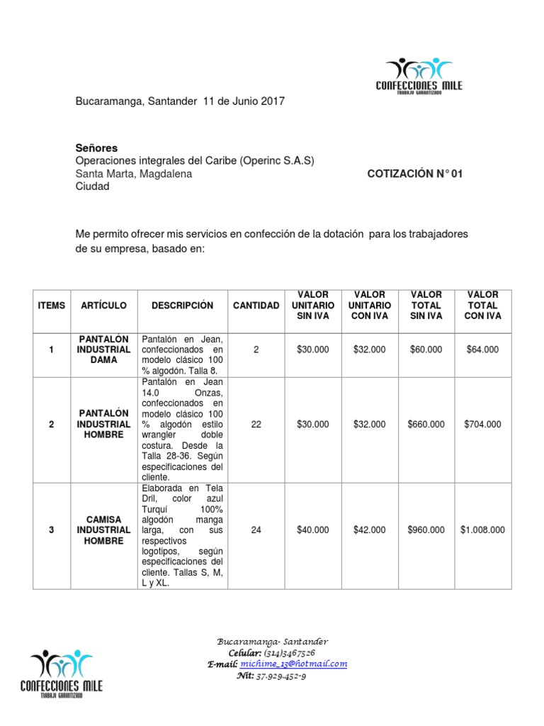 Ejemplo de Cotizaciones | PDF | Ropa | Business