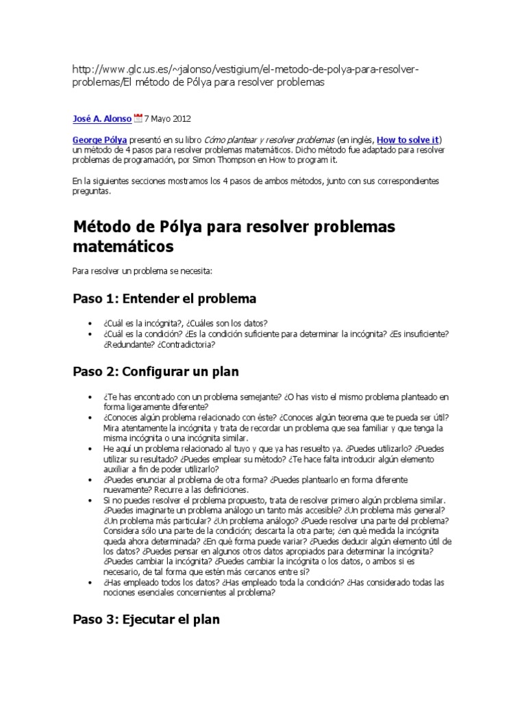 Pasos Polya | PDF | Función (Matemáticas) | Enseñanza de matemática