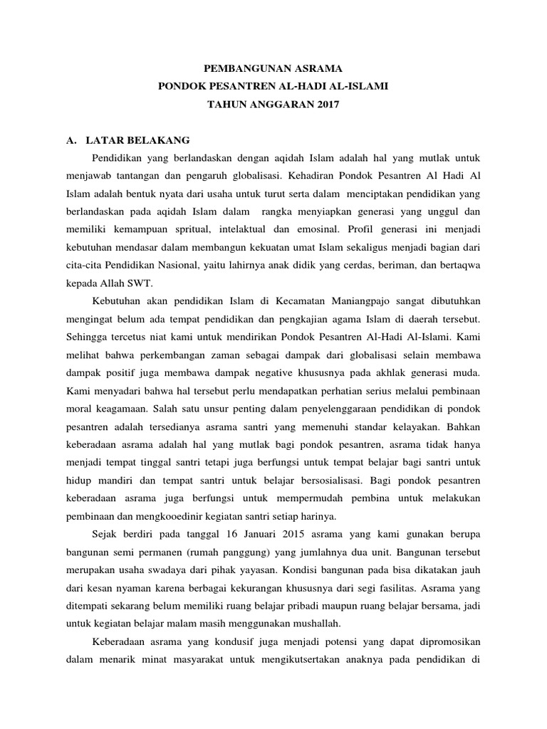 Proposal Pembangunan Asrama Putra | PDF