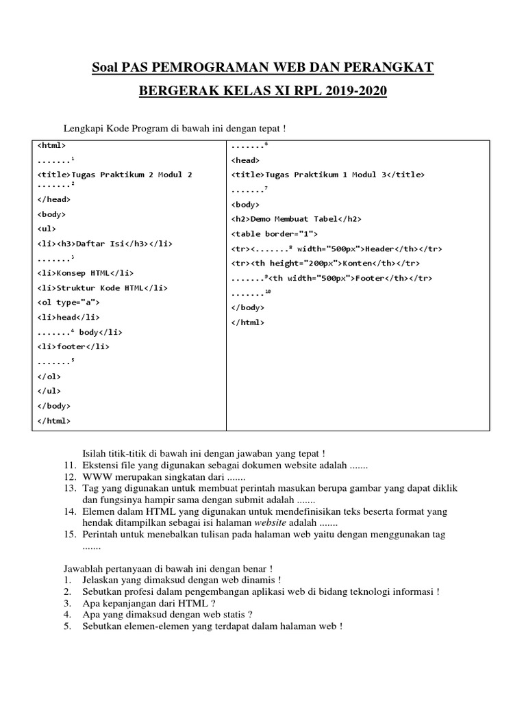 Soal Pas PWPB 2019 | PDF | Komputer