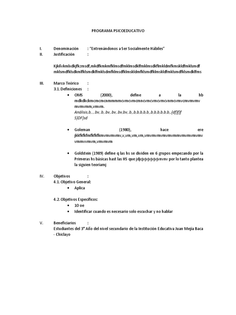 Bosquejo Programa Psicoeducativo | PDF