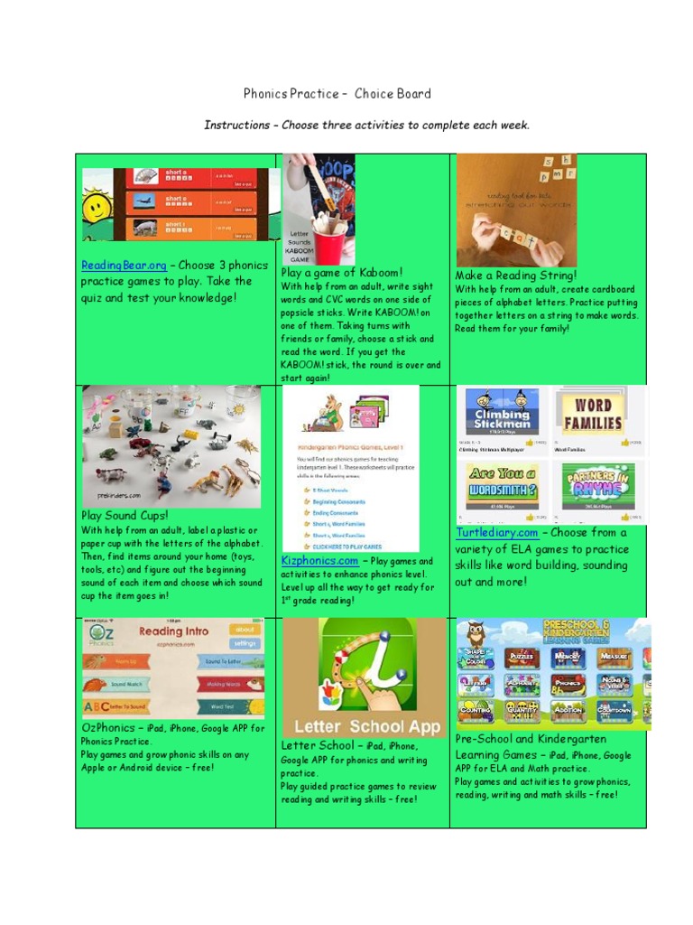 Phonics Choice Board | PDF | Phonics | I Phone