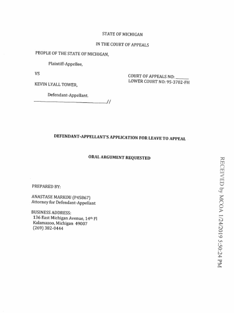 Defendant-Appellant's Application For Leave To Appeal-Towers | PDF