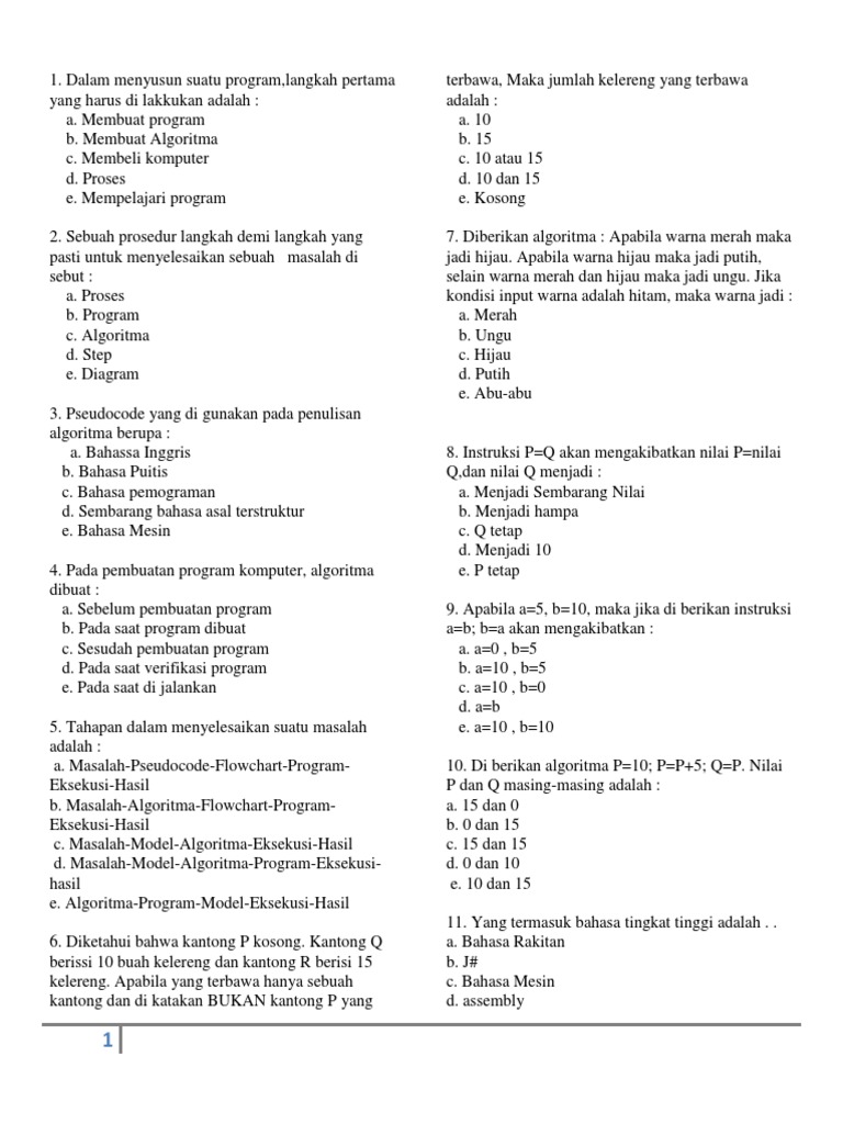 Kuis Algoritma dan Pemrograman | PDF