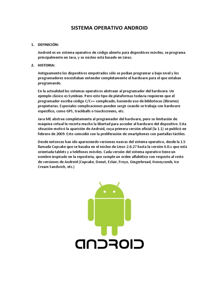 Sistema Operativo Android | PDF | Android (sistema operativo) | Java (lenguaje de programación)