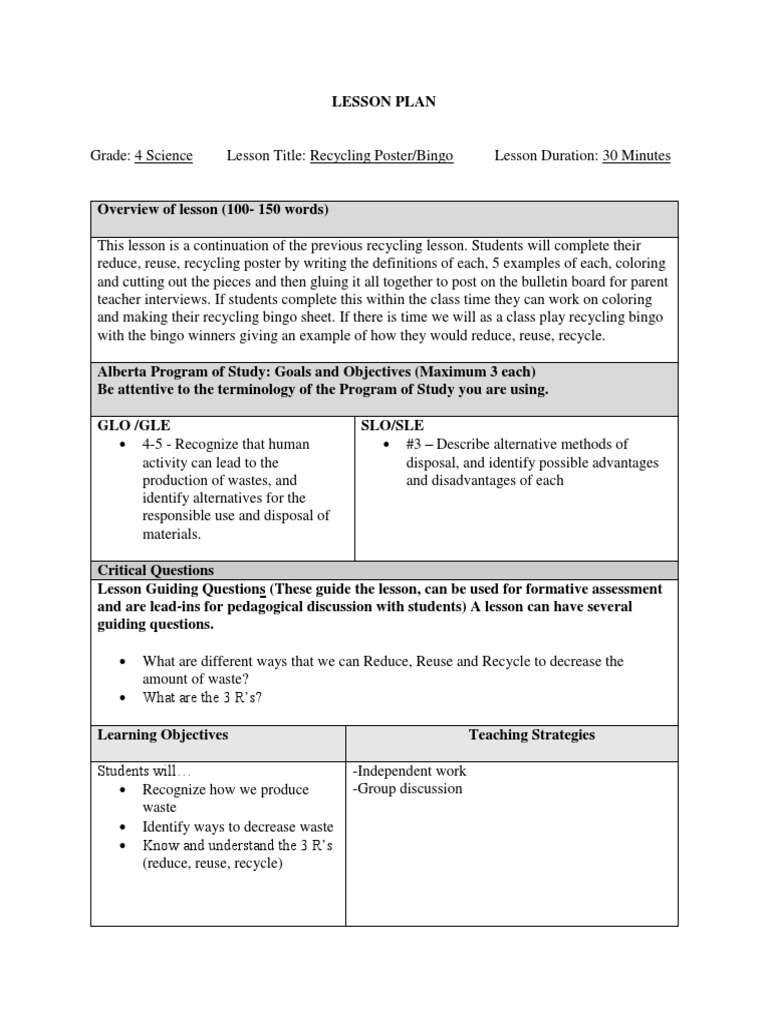 Lesson Plan 9 Continuation of Science Recycling | PDF | Recycling ...