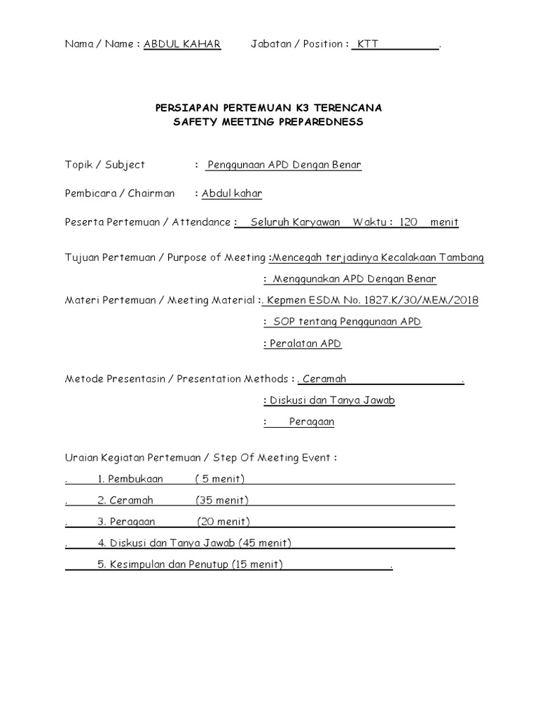 Rapat K3: Penggunaan APD | PDF