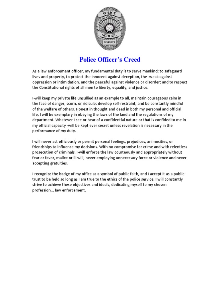 PNP Police Officer's Creed Explained | PDF | Law