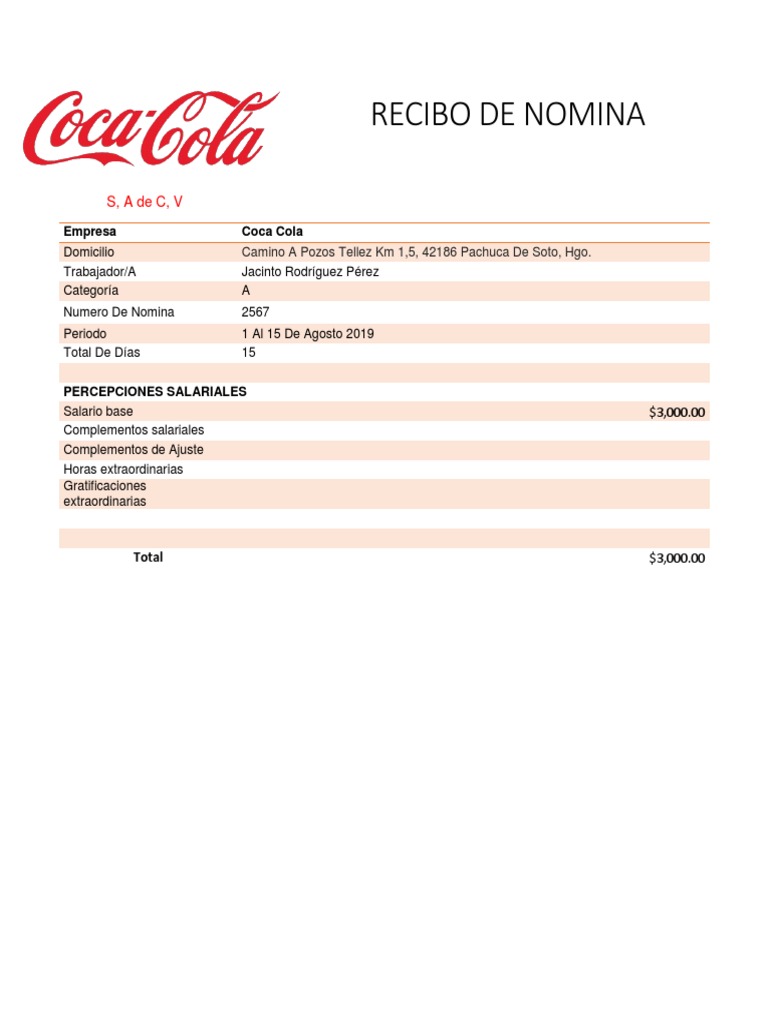 Recibo de Nómina Coca Cola