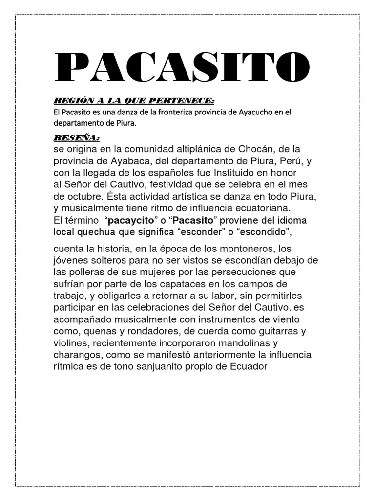 Danza Pacasito: Tradición de Ayacucho | PDF | Historia | Poesía