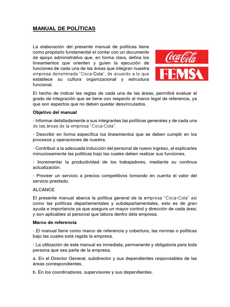 Modelo De Manual De Politicas De La Empresa