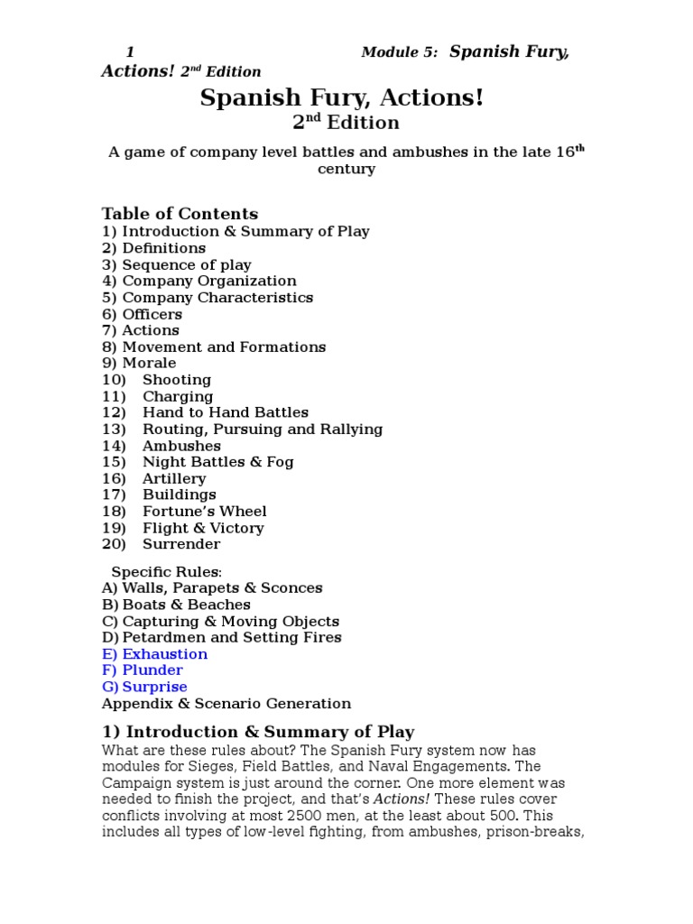 Spanish Fury, Actions! - 2nd Ed - A | PDF | Battles | Artillery