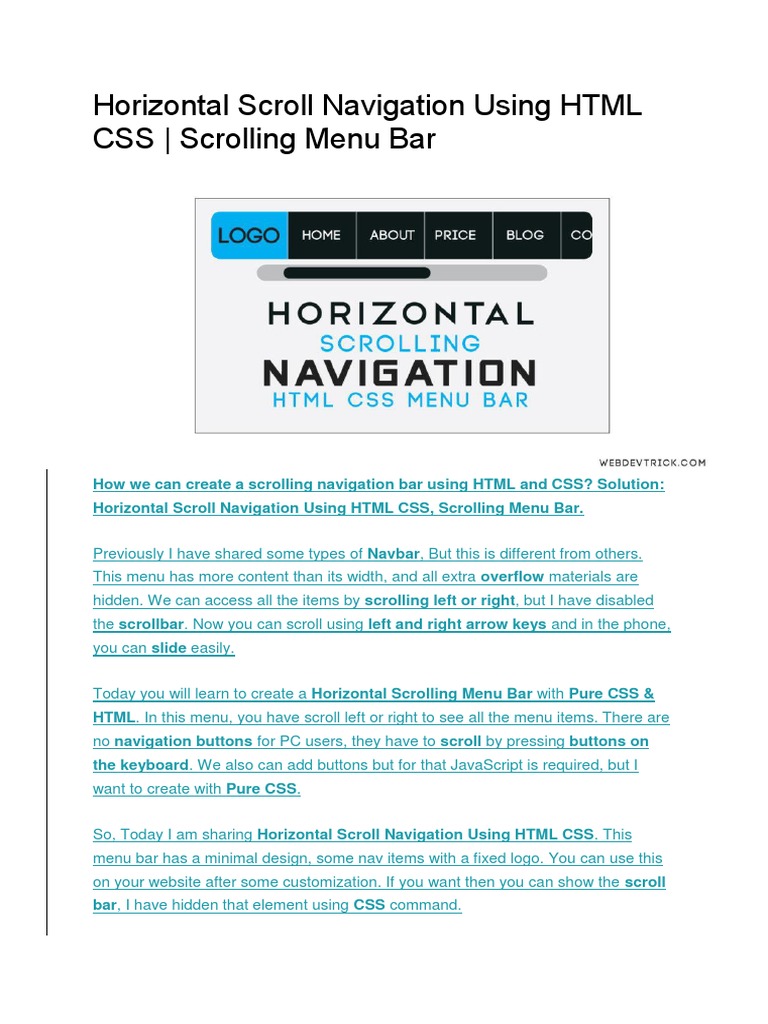 Horizontal Scroll Navigation Using HTML CSS | Download Free PDF ... Horizontal Scroll Navigation Using HTML CSS | Download Free PDF ...
