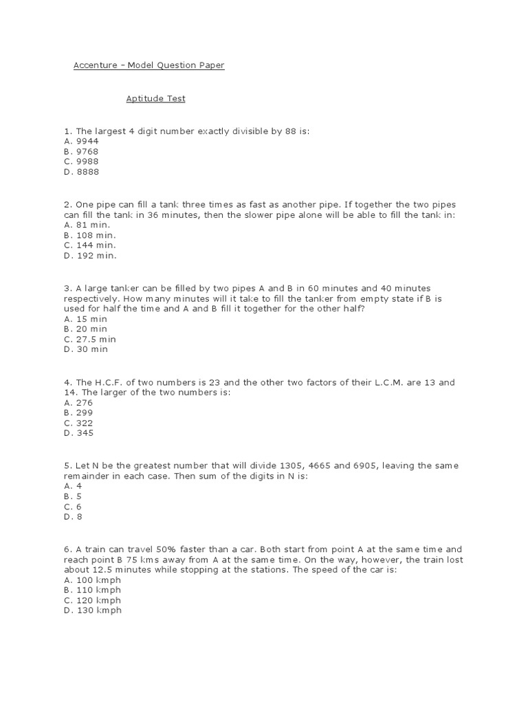 Accenture Aptitude Test Sample Paper | PDF | Microprocessor | Central ...