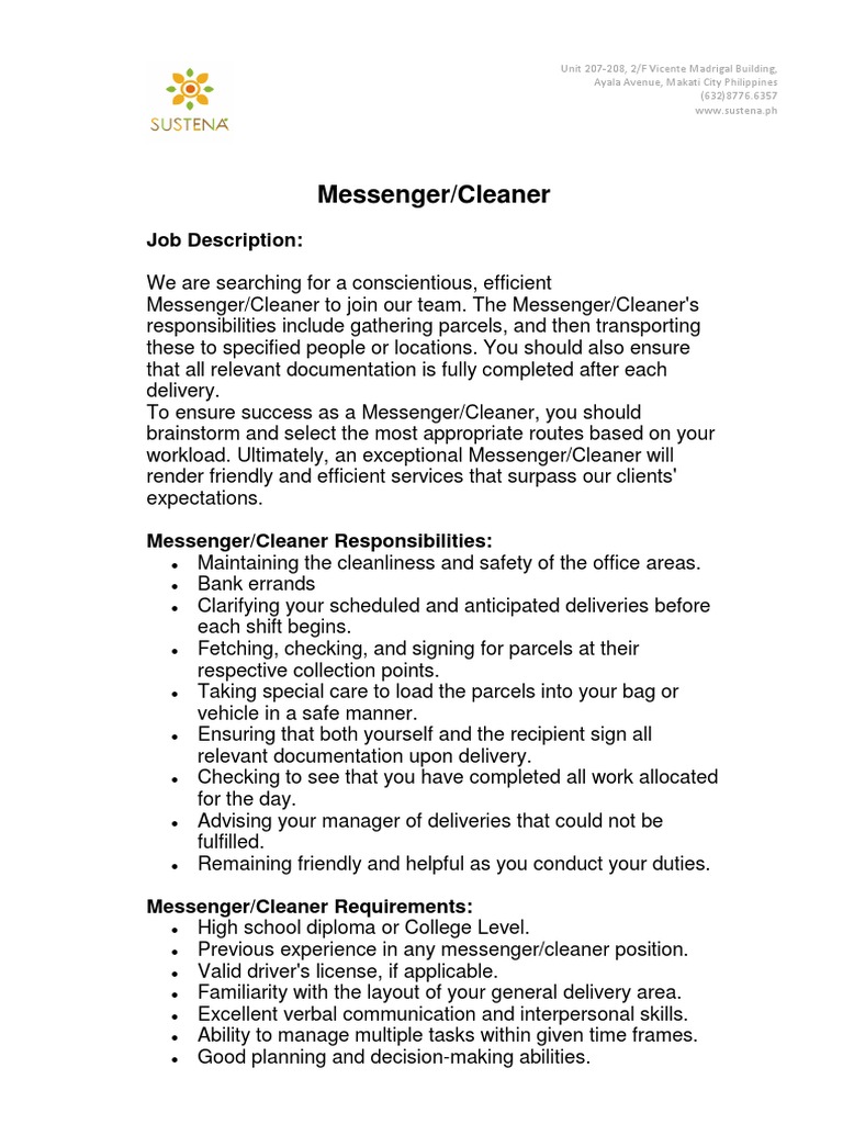 Job Description Messenger Cleaner | PDF | Business