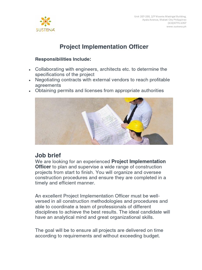Job Description Project Implementation Officer | PDF | Project ...