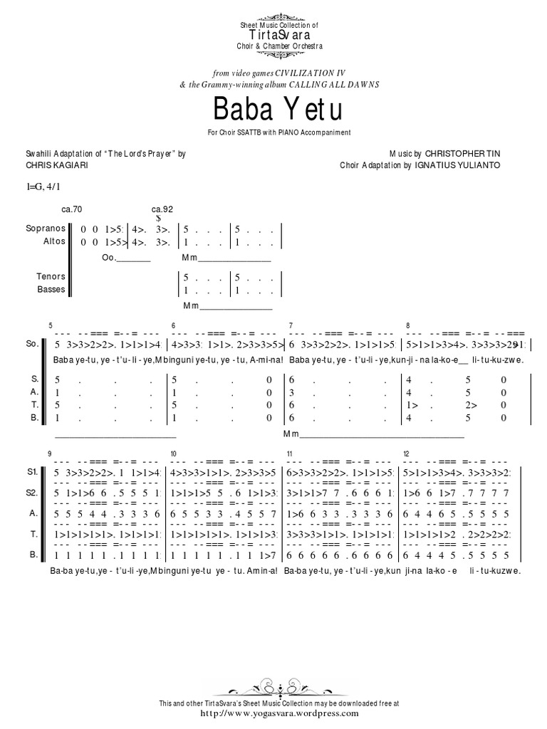 Baba Yetu PDF | PDF | Vocal Music | Musical Compositions