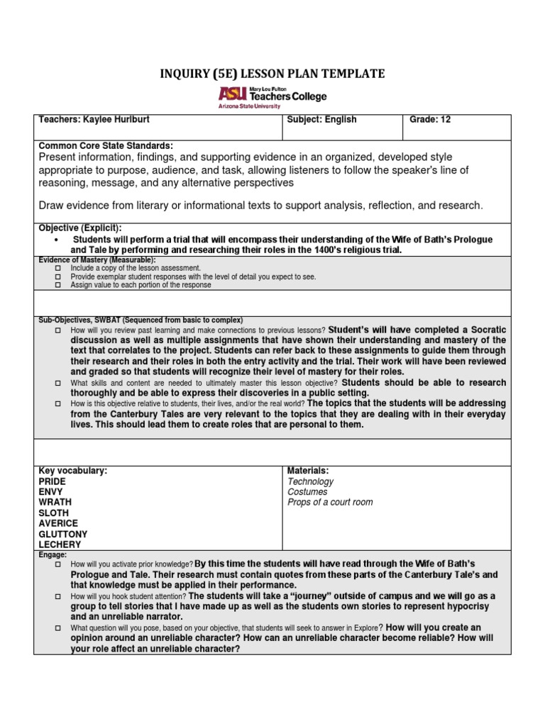 Lesson Plan Template-Pbl | PDF | Lesson Plan | Learning