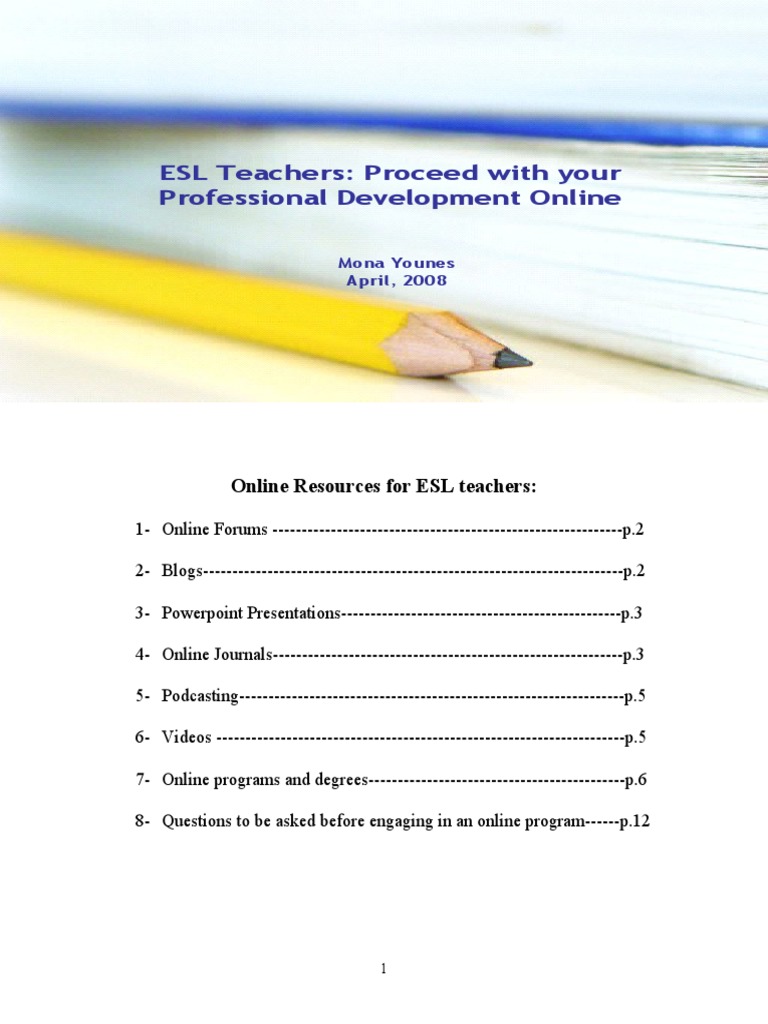 Online Resources For ESL Teachers | PDF | English As A Second Or ...