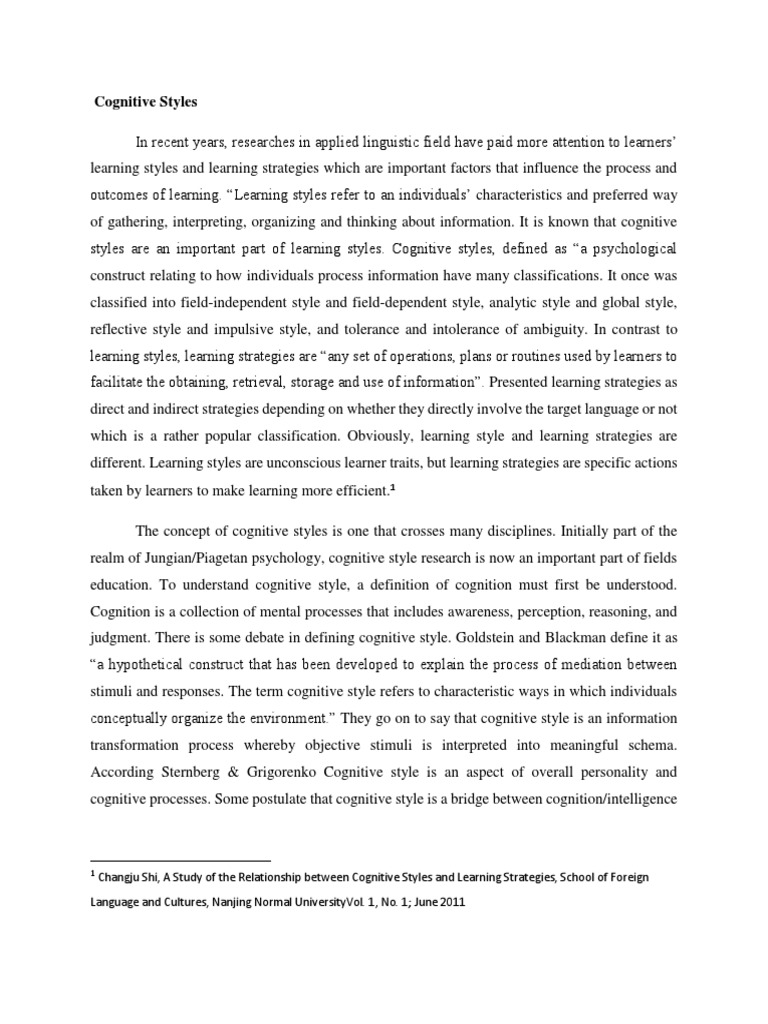 Cognitive Styles | PDF | Learning Styles | Cognition
