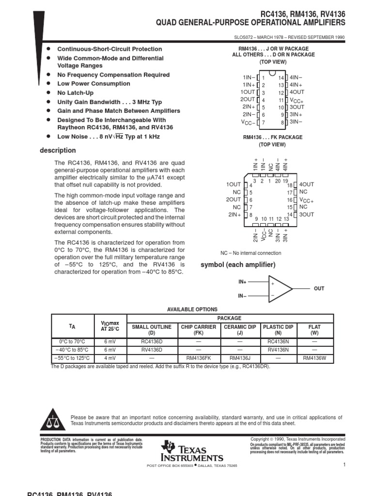 Electrical Knowledge Base - Quad General Purpose Operational Amplifier ...