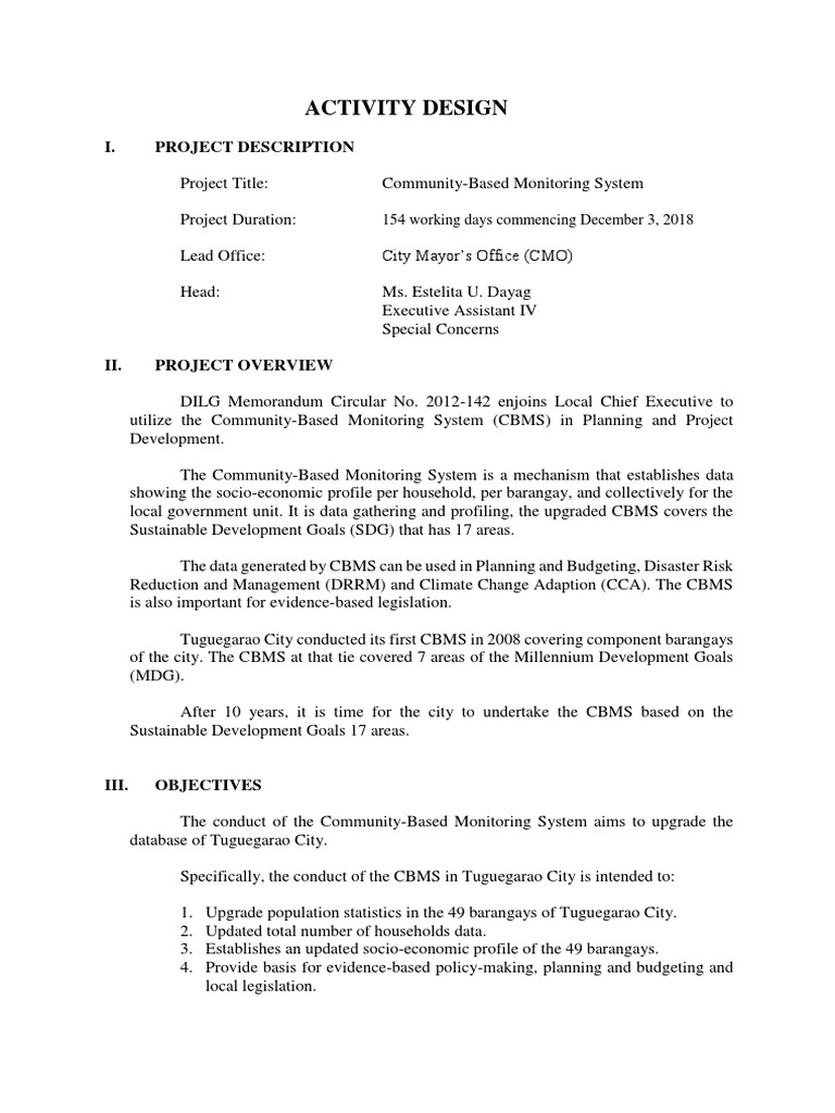 Activity Design CBMS | PDF | Government | Public Sphere