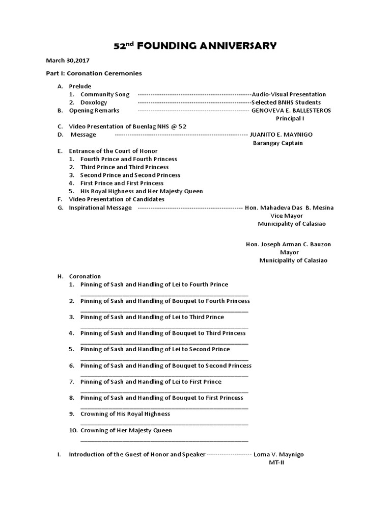 Coronation & Soiree Programme | PDF | Monarchy
