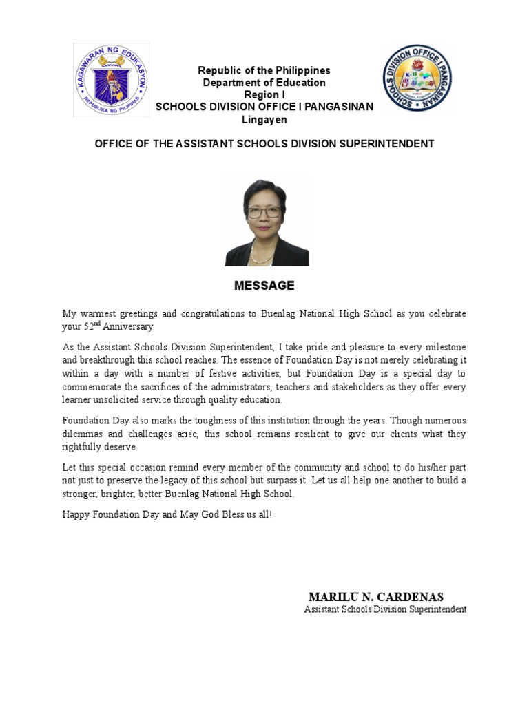 Foundation Message of ASDS Cardenas | PDF