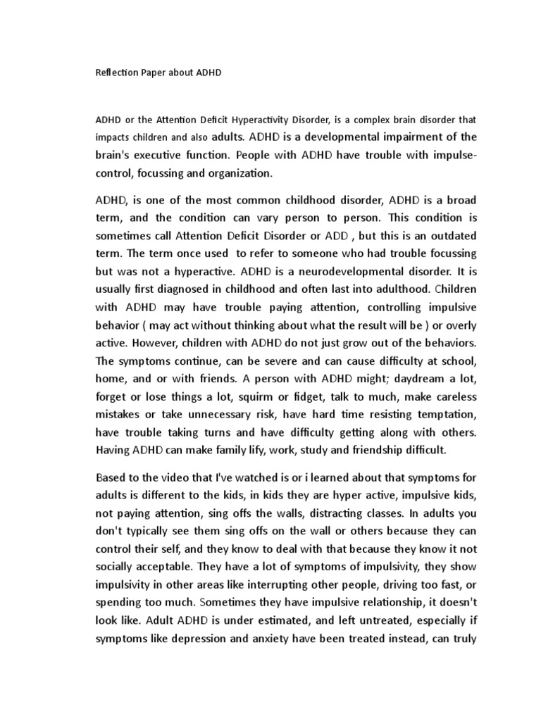 Reflection Paper About ADHD | Attention Deficit Hyperactivity Disorder ...