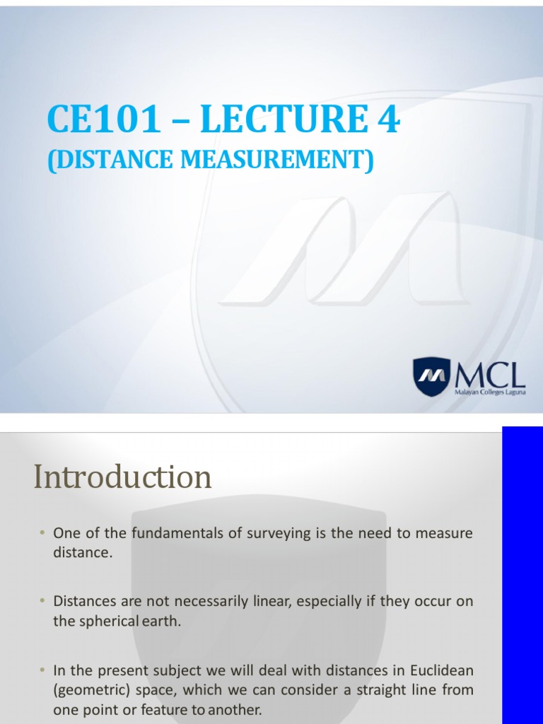 CE101 LEC4 Distance Measurement | PDF | Surveying | Optics