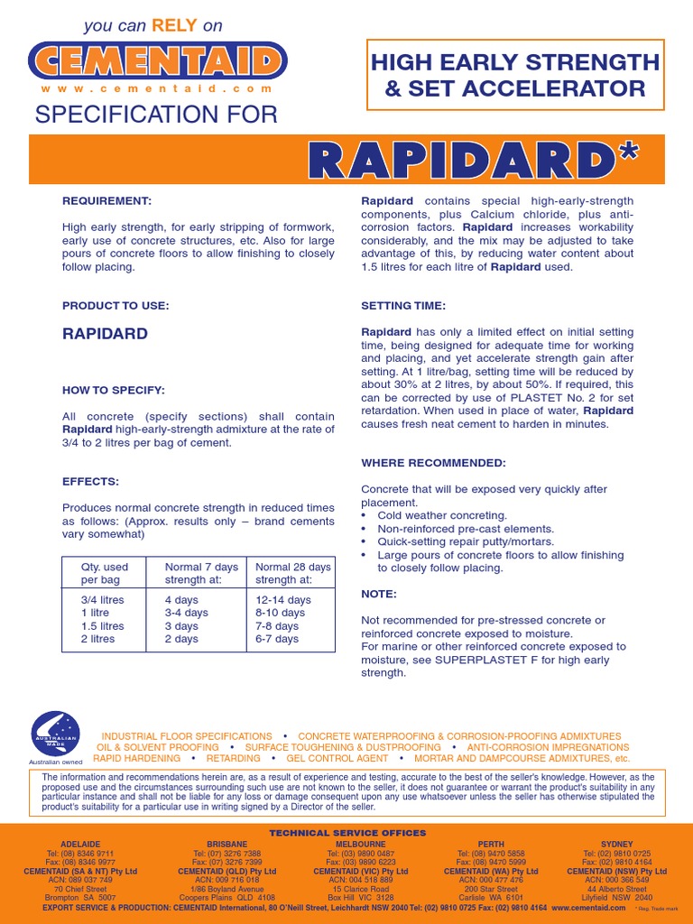Rapidard (Data Sheets) | PDF | Masonry | Concrete