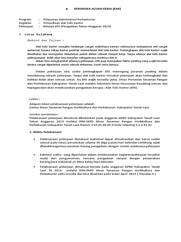 KAK Pengadaan ATK | PDF